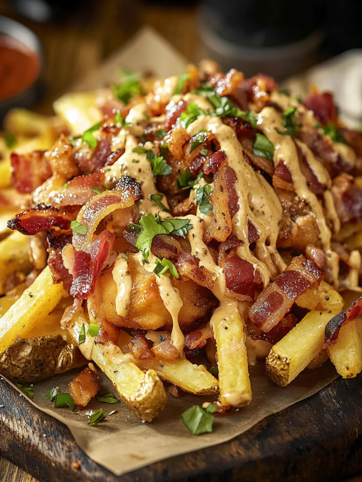 Dirty Chicken and Bacon Loaded Fries for Game Day Bliss
