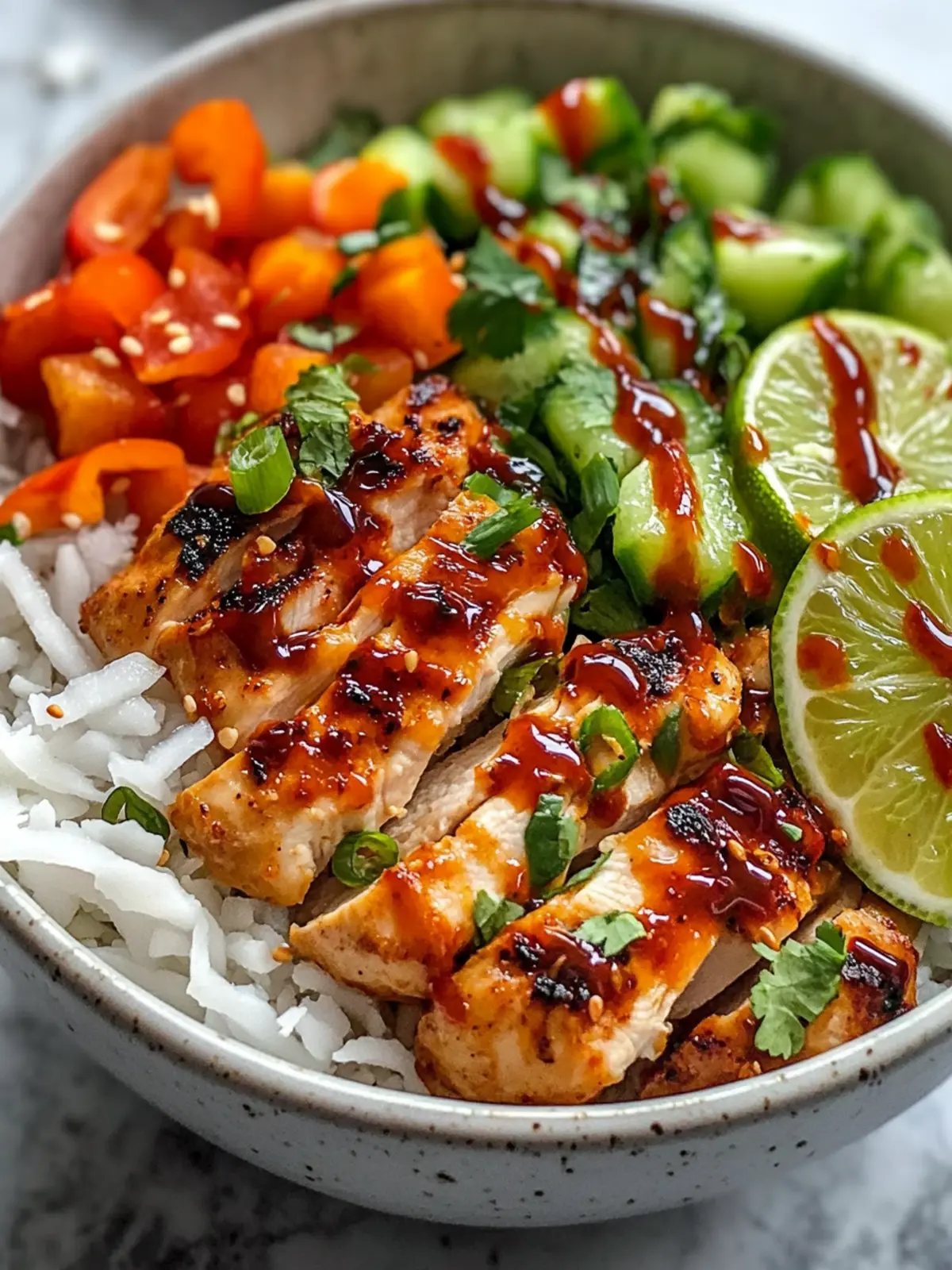 Sweet Chili Chicken Bowl with Coconut Lime Drizzle Everyone Loves