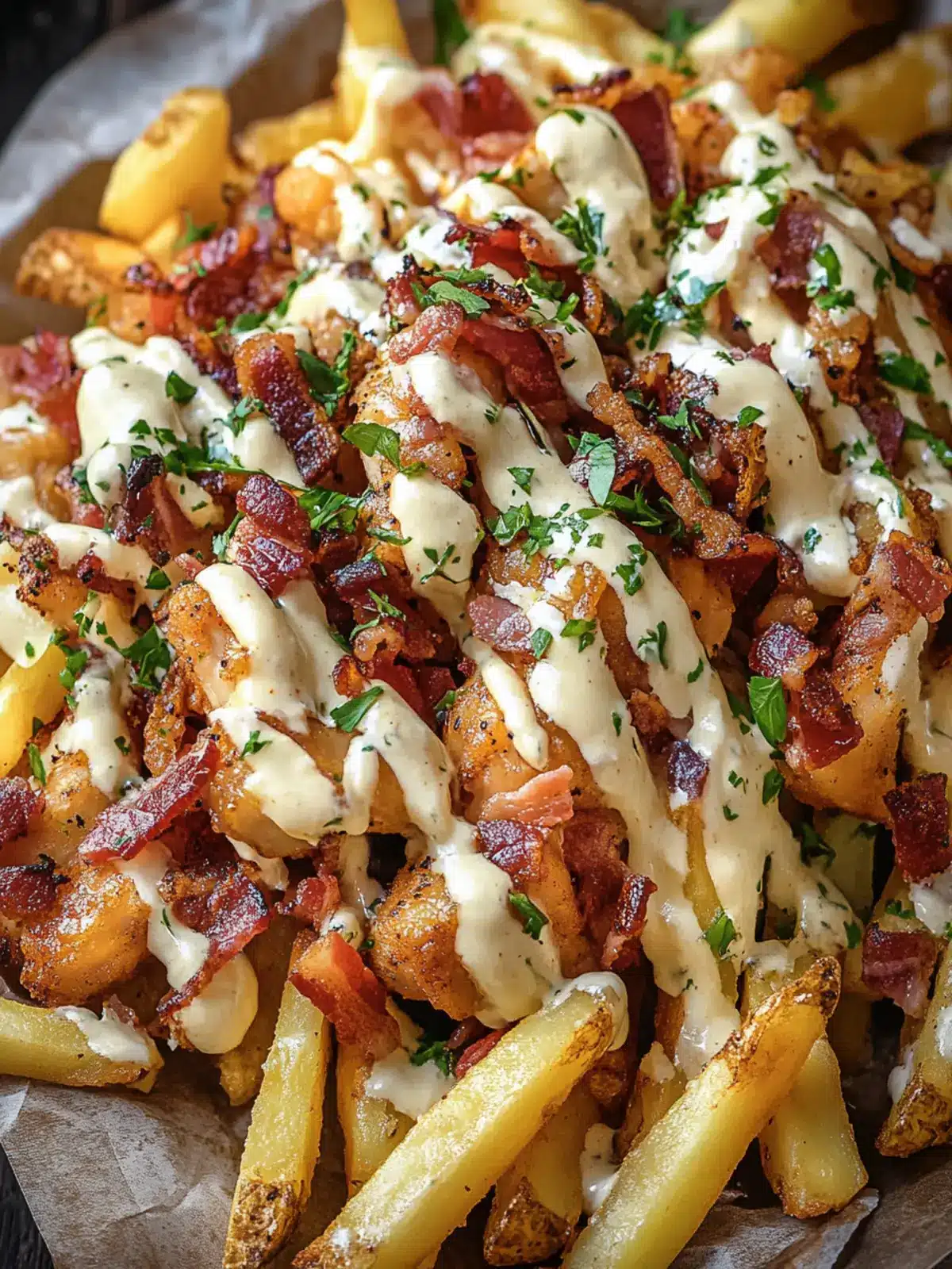 Dirty Chicken and Bacon Loaded Fries for Game Day Bliss