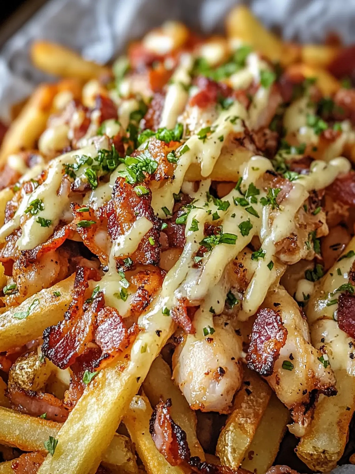 Dirty Chicken and Bacon Loaded Fries for Game Day Bliss