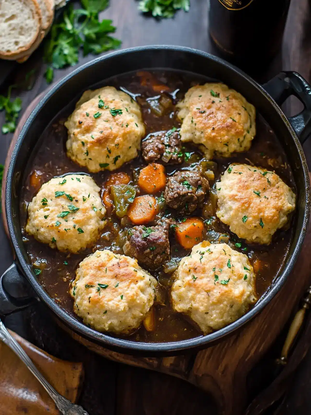 Hearty Guinness Beef Stew with Cheddar Herb Dumplings Delight